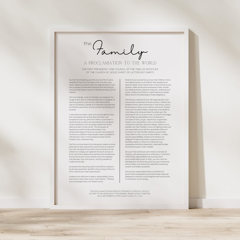 Lds Family Proclamation to the Family a Proclamation to the World ...