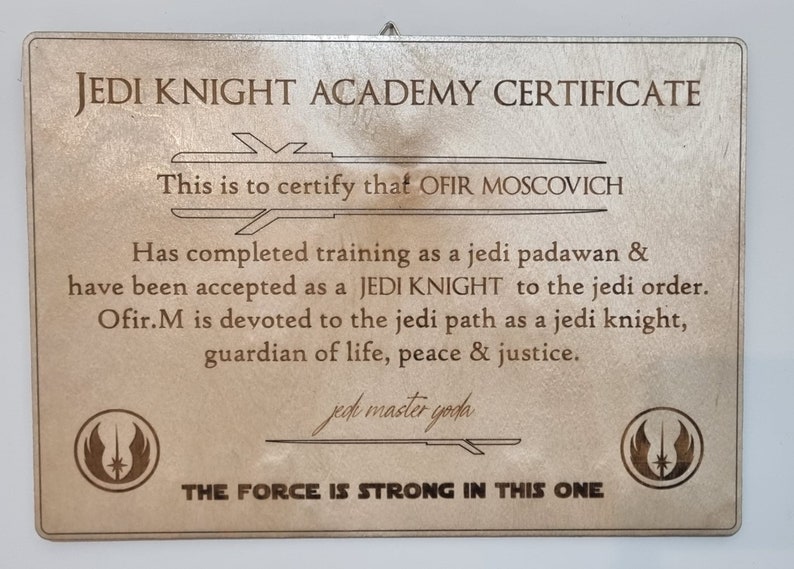 Star Wars CUSTOM Jedi Master Knight Academy Certificate. Get a Self ...
