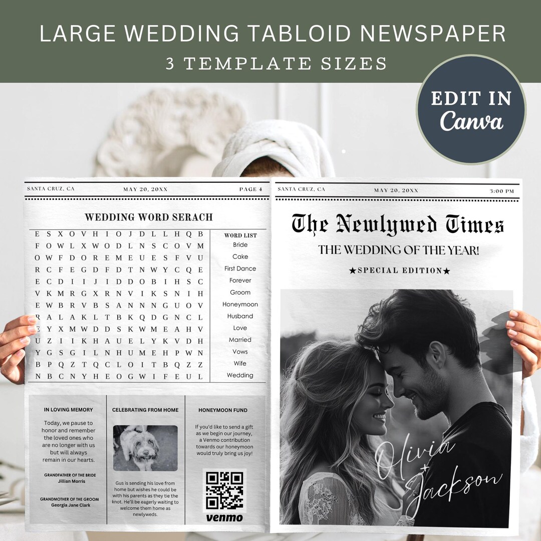 Wedding Newspaper Template, Large Folded Wedding News Paper Program ...