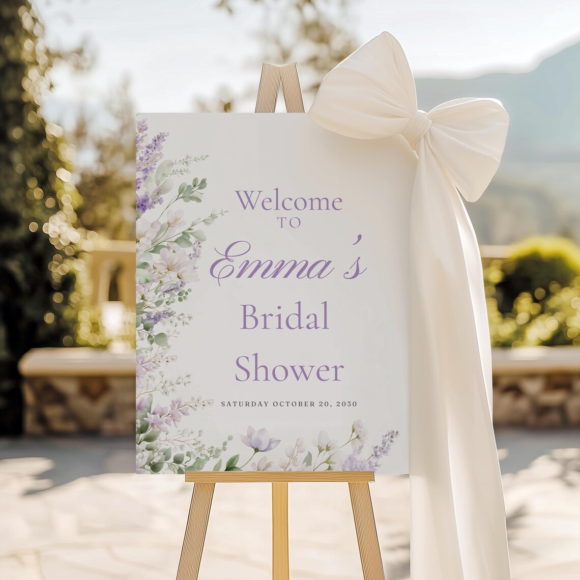 Lavender Floral Bridal Shower Welcome Sign, Elegant Printable (digital ...