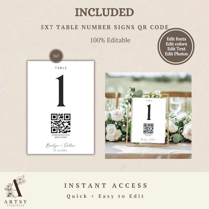 QR Code Wedding Seating Chart: Customizable Template (digital Download ...