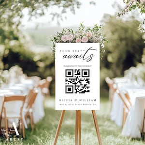 Elegant QR Code Wedding Seating Chart Sign (editable Canva Template) - Etsy