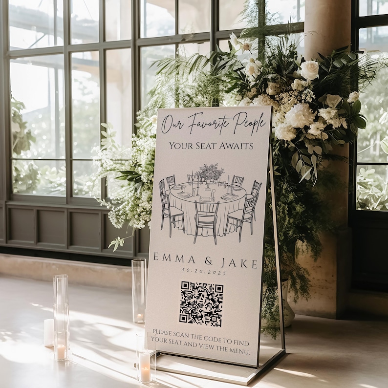 Editable QR Code Wedding Seating Chart: Minimalist Tablescape (digital ...