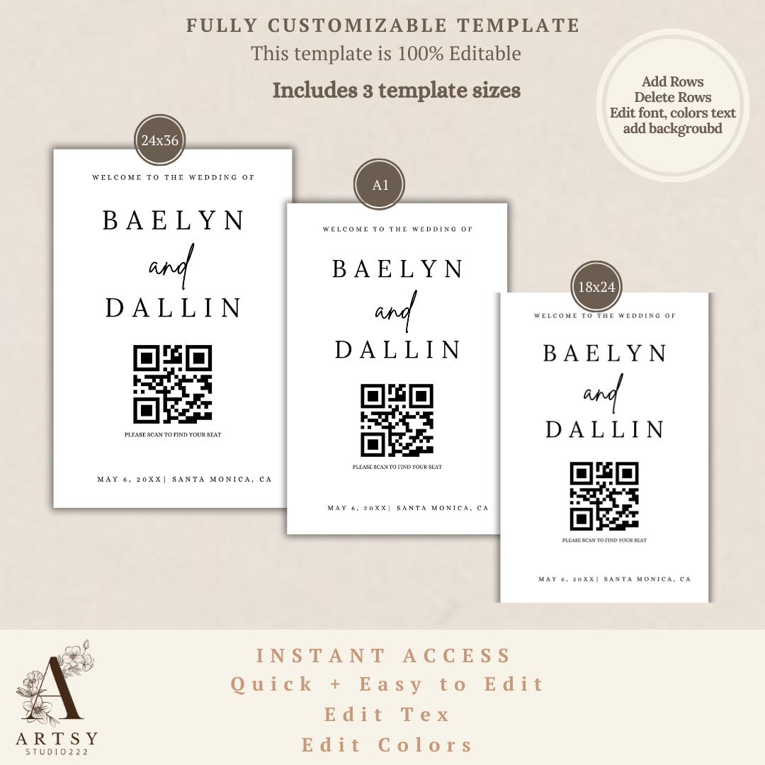 QR Code Wedding Seating Chart: Customizable Template (digital Download ...