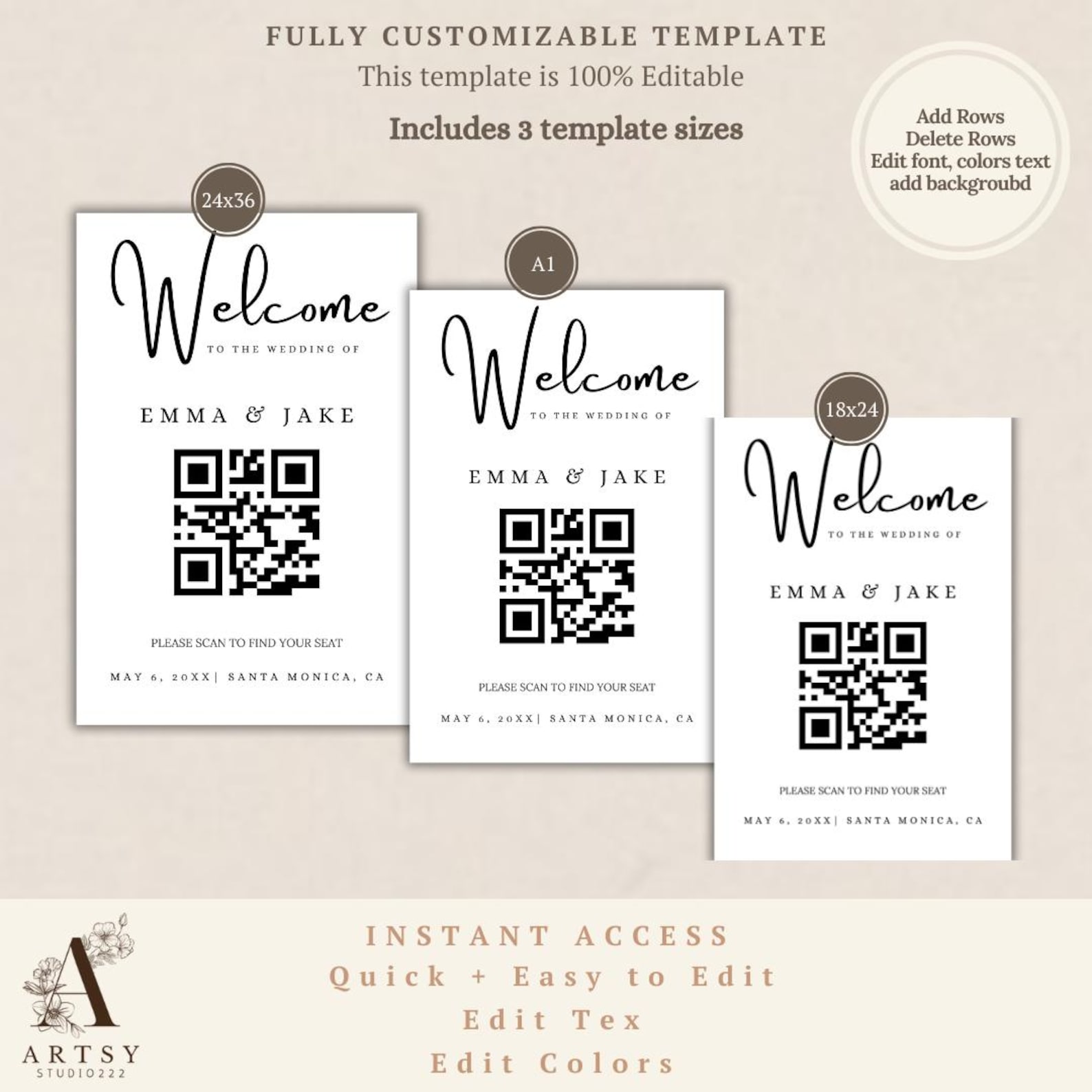 QR Code Wedding Seating Chart | Find Your Seat With a Scan | Elegant ...