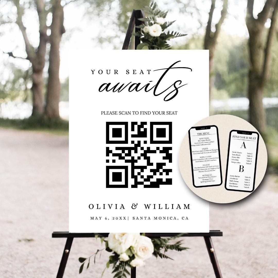 Elegant QR Code Seating Chart | Wedding Seating Sign | Printable Table ...