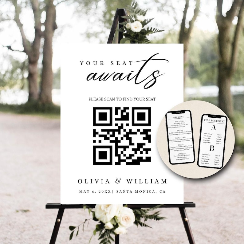 Elegant QR Code Seating Chart | Wedding Seating Sign | Printable Table ...