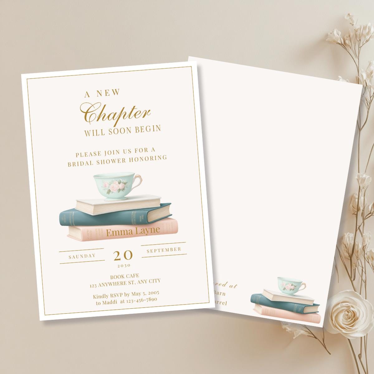 A New Chapter Bridal Shower Invitation – Editable Book Theme Template, Tea Party Wedding Shower ...