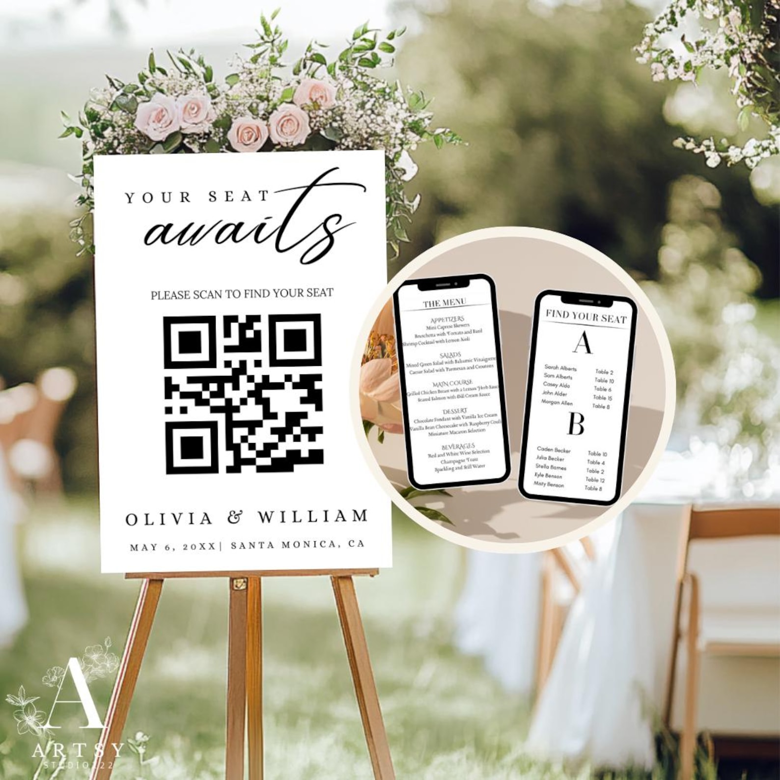 Elegant QR Code Wedding Seating Chart Sign (editable Canva Template) - Etsy