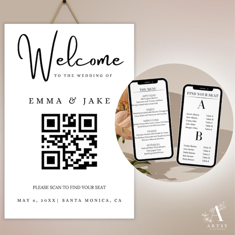 QR Code Wedding Seating Chart | Find Your Seat With a Scan | Elegant ...
