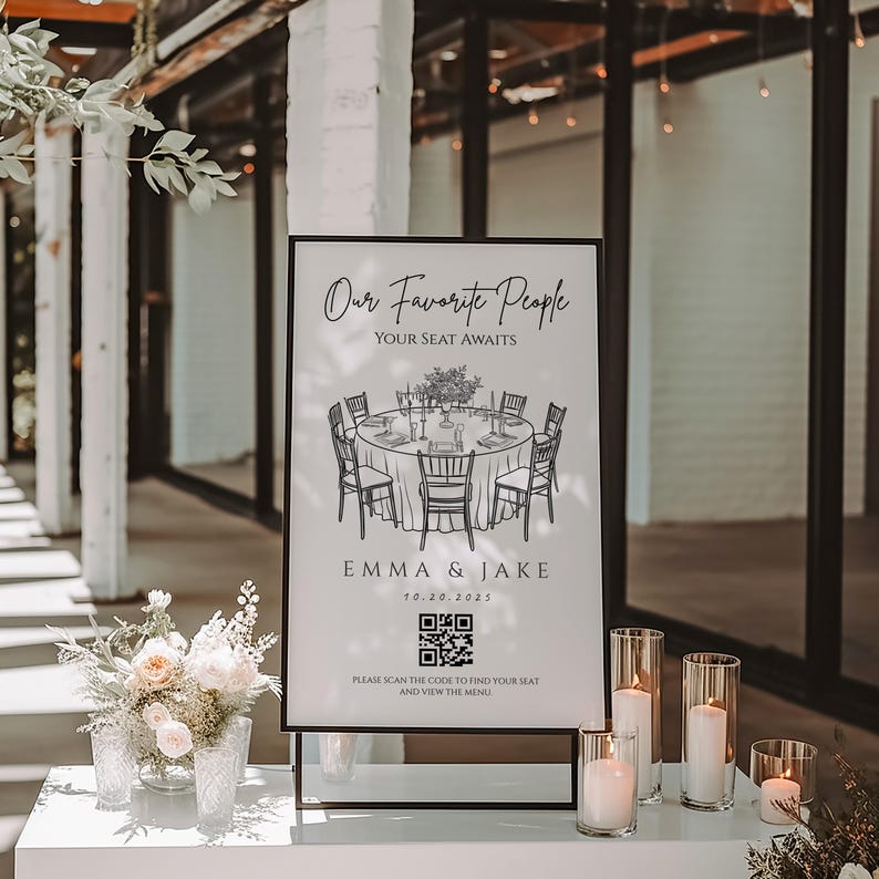 Editable QR Code Wedding Seating Chart: Minimalist Tablescape (digital ...