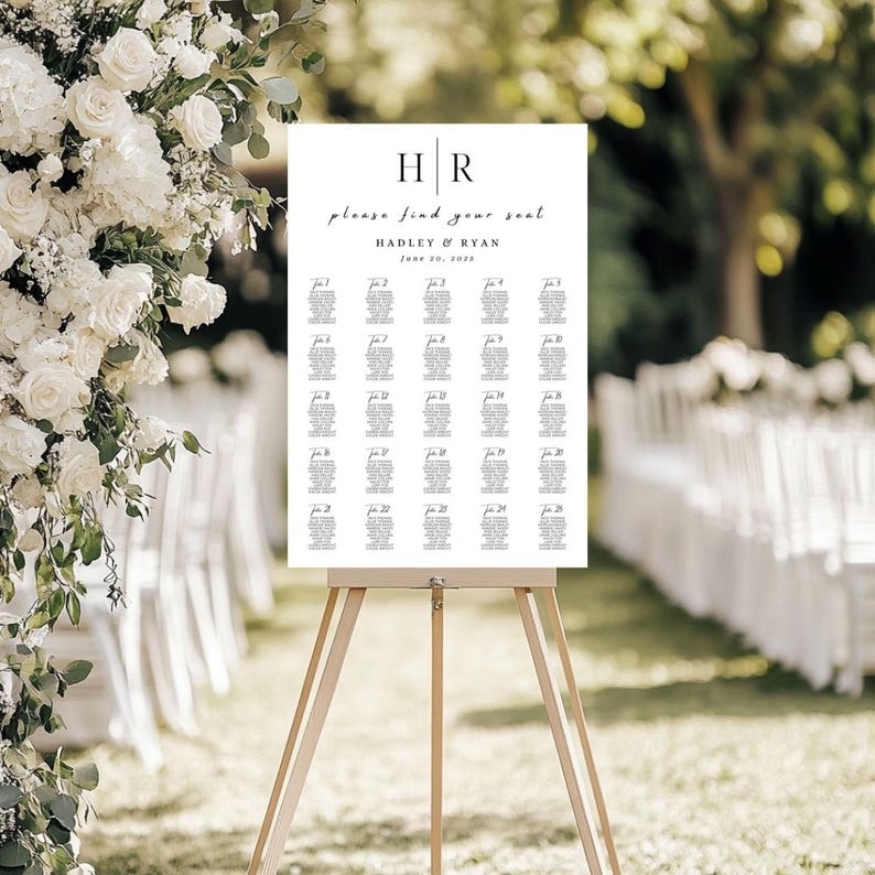 Monogram Wedding Seating Chart Template, Elegant Digital Wedding ...