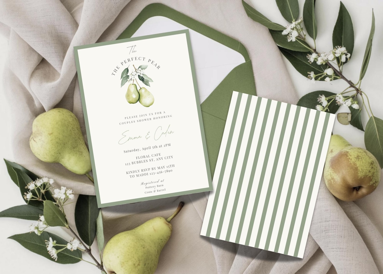 Perfect Pear Bridal Mini Suite, Printable Pear Shower Invitation & RSVP ...