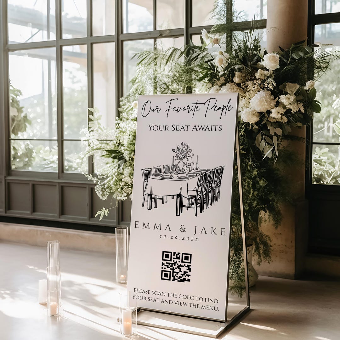 Editable QR Code Seating Chart Sign, Minimalist Wedding Seating Sign ...