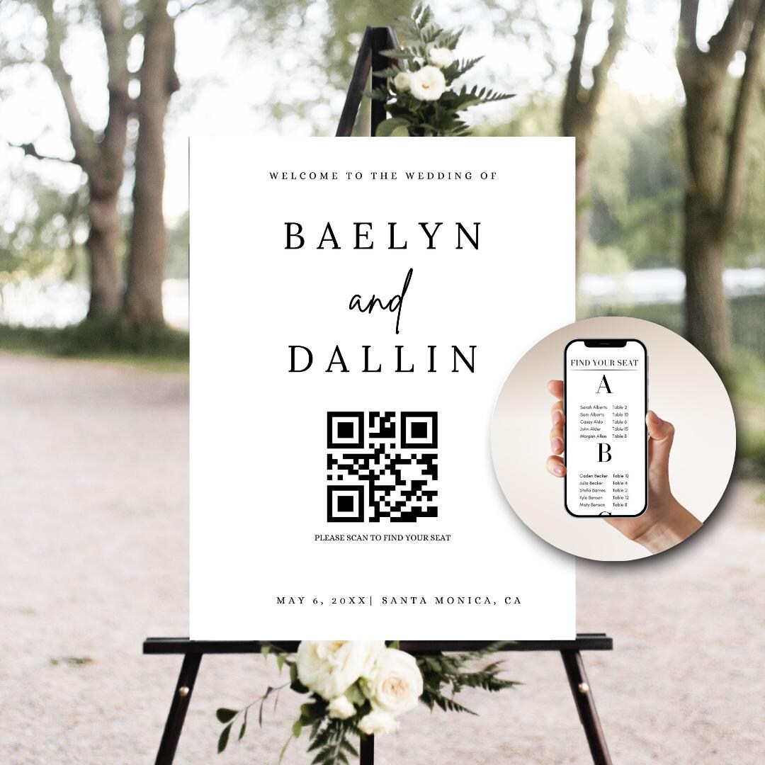 Digital QR Code Wedding Seating Chart | Welcome Sign | Menu | Table ...