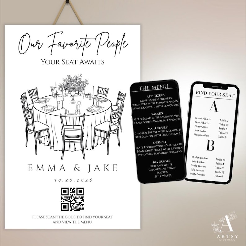 Editable QR Code Wedding Seating Chart: Minimalist Tablescape (digital ...