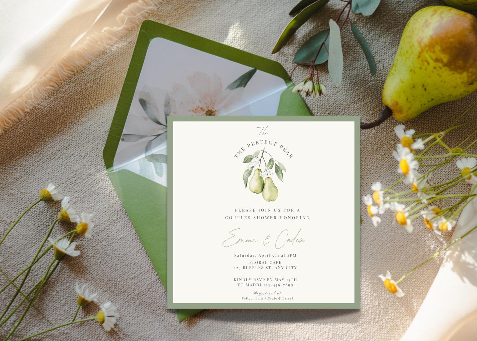 Perfect Pear Bridal Mini Suite, Printable Pear Shower Invitation & RSVP ...