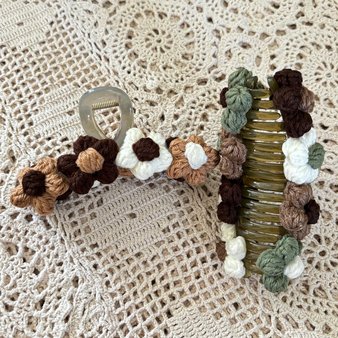 Handmade Crochet Puff Flower Claw Clip - Etsy