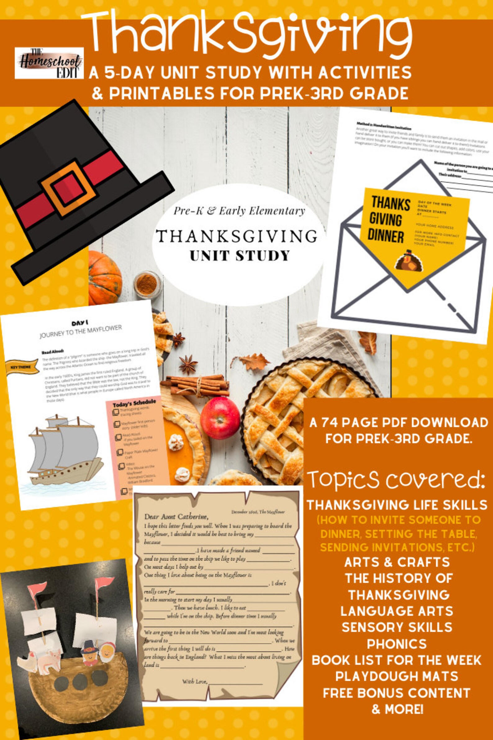 Thanksgiving Unit Study for Pre K Through 3rd Grade Homeschool - Etsy