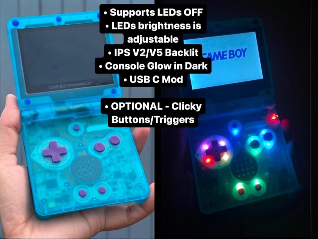 Custom Modded Gameboy Advancesp Clear Blue Handheld Console With IPS ...
