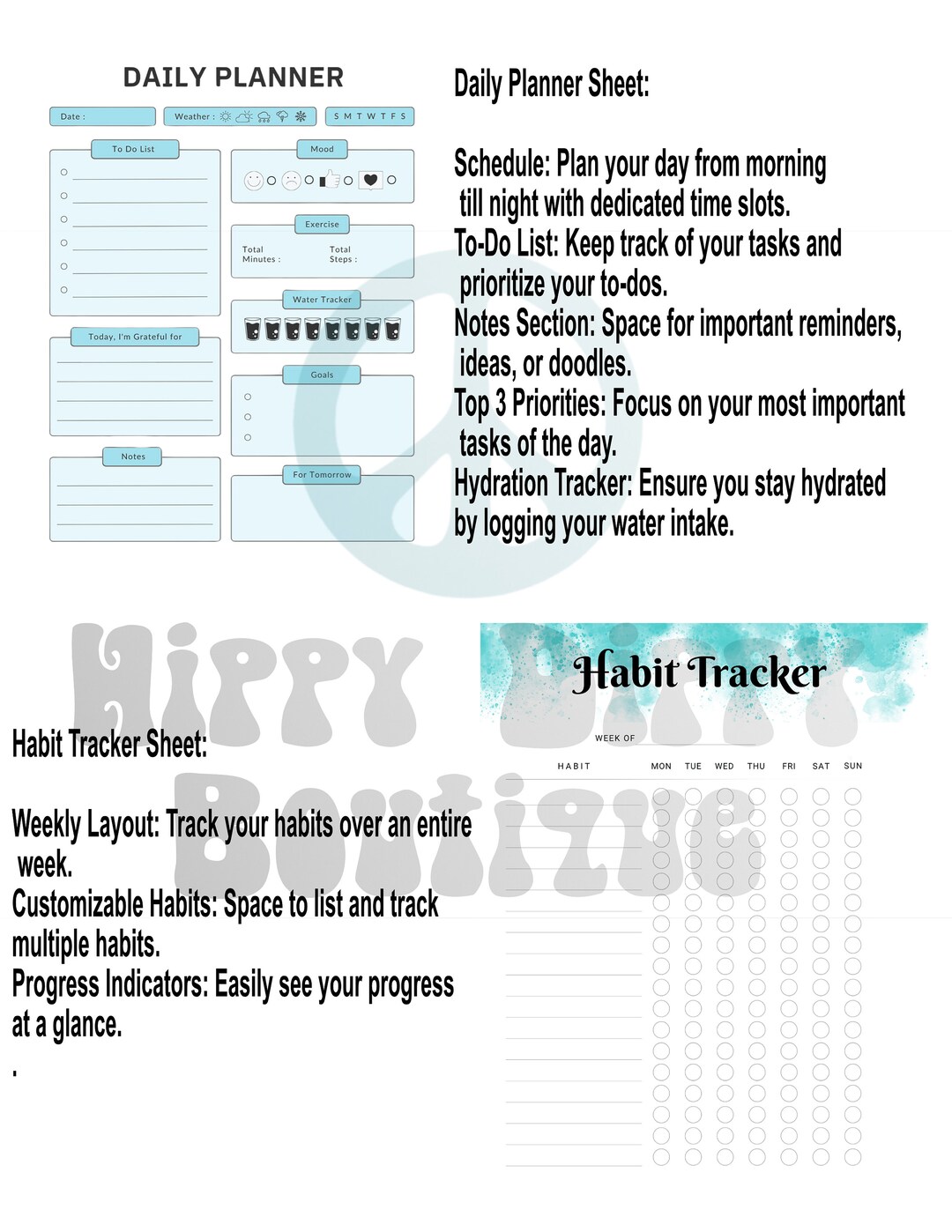 Daily Planner & Habit Tracker Sheet Bundle Digital Download - Etsy