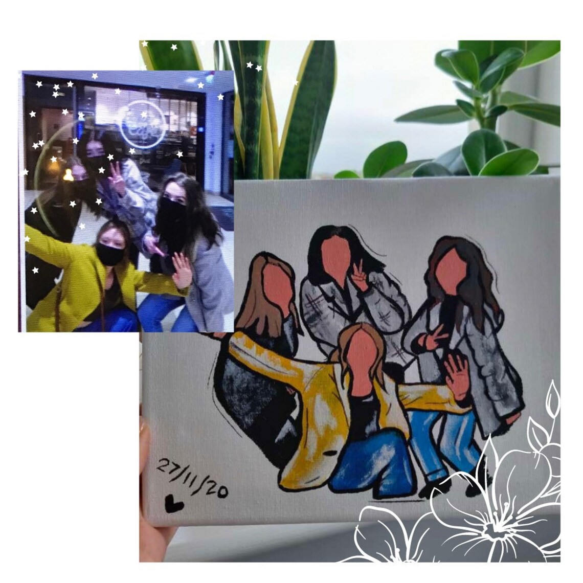 Faceless portrait/ Friends illustration canvas/ friends | Etsy