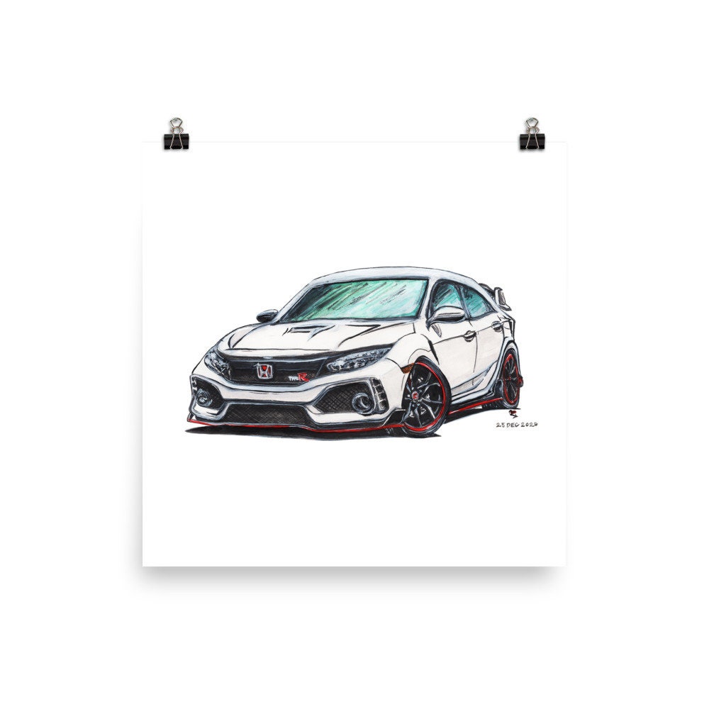 2020 Honda Civic Type R White Red Painting Poster - Etsy