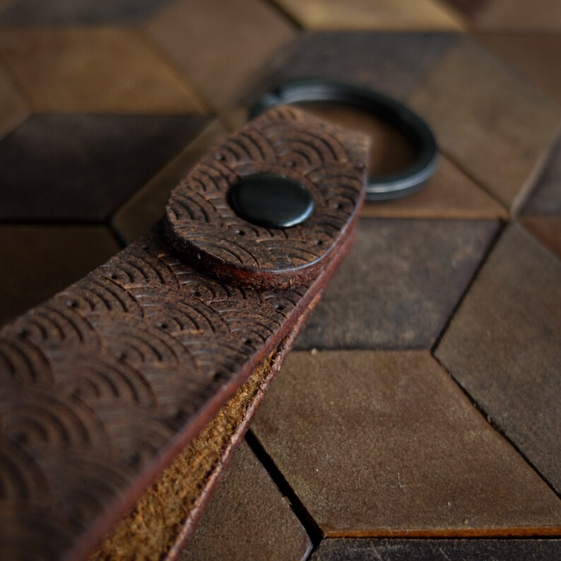 Leather Keychain Seigaiha Wave Lanyard - Etsy