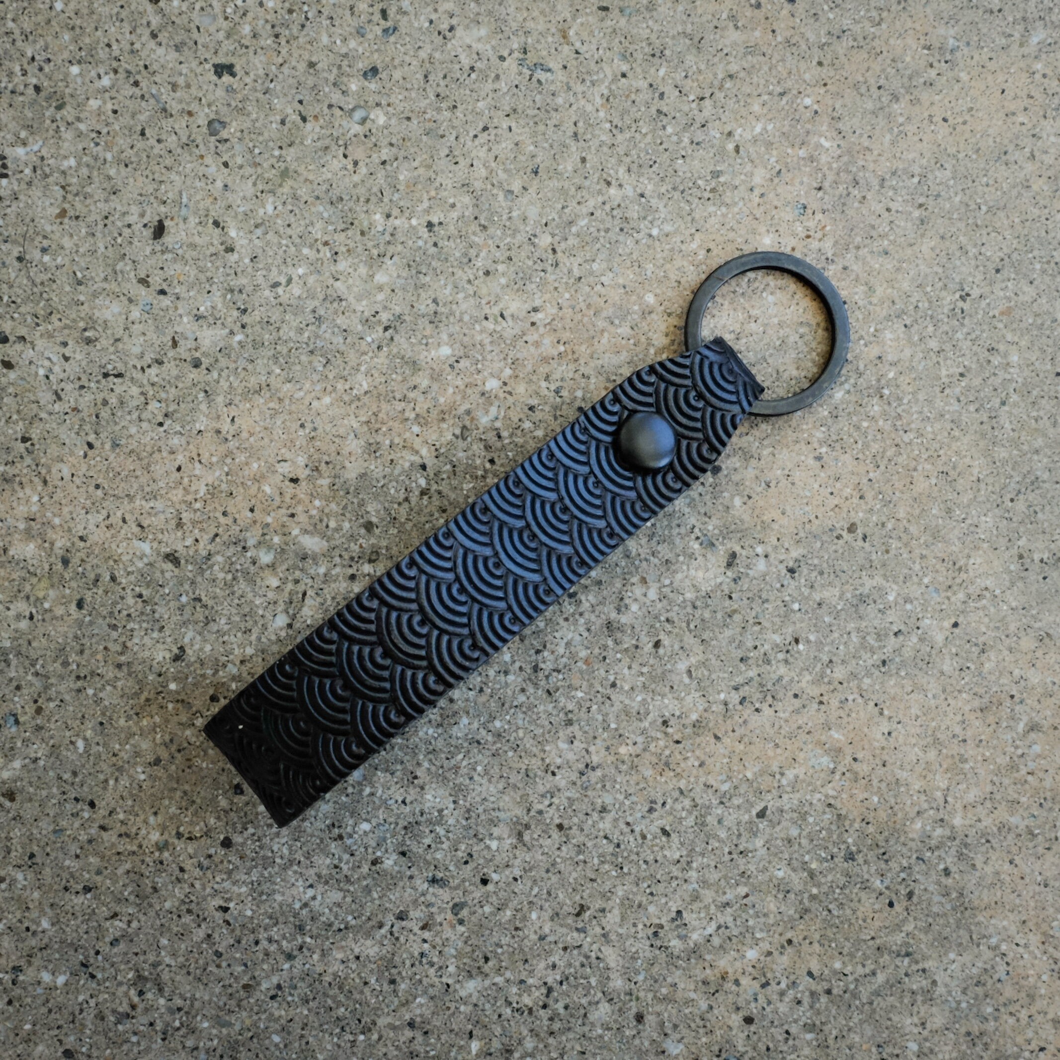 Black Leather Keychain Seigaiha Wave Lanyard - Etsy