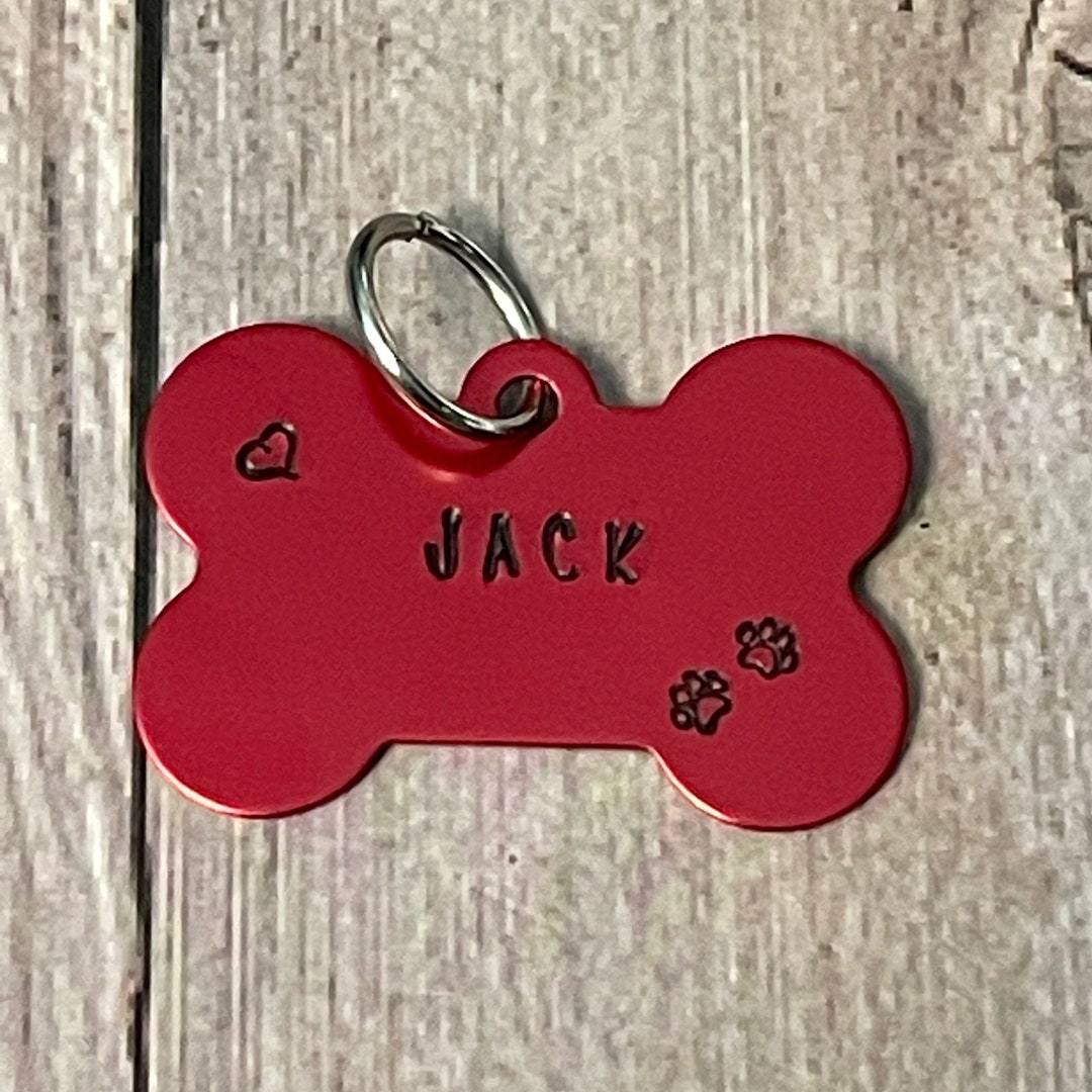 PET NAME TAG, Red Dog Tag for Dogs, Personalized Bone Tag, Dog Id , Pet ...