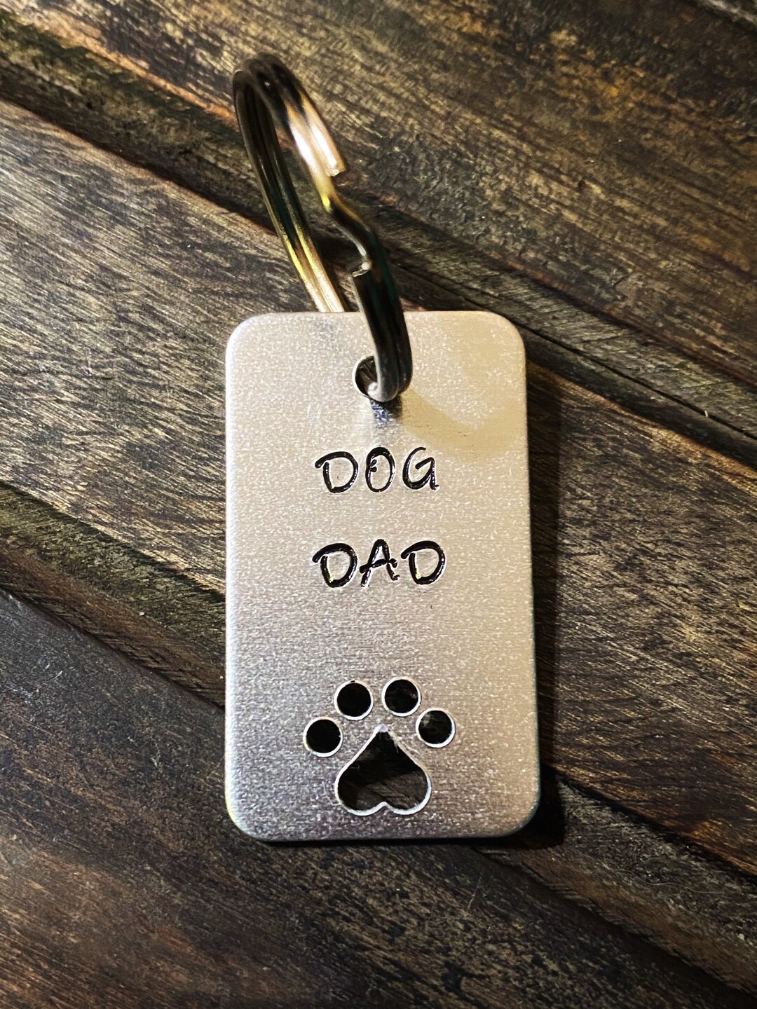 DOG DAD KEYCHAIN, Fur Baby Key Chain, Hand Stamped Dog Tag, Gift for ...