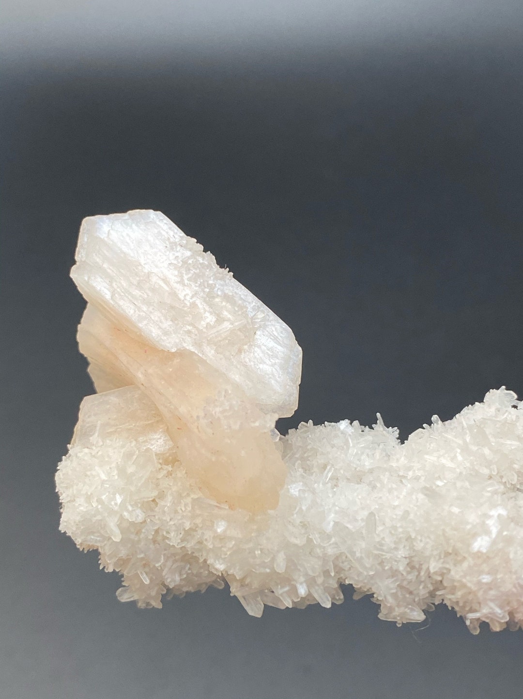 Pink Stilbite Crystals on Chalcedony Stalactites Crystal Specimen ...