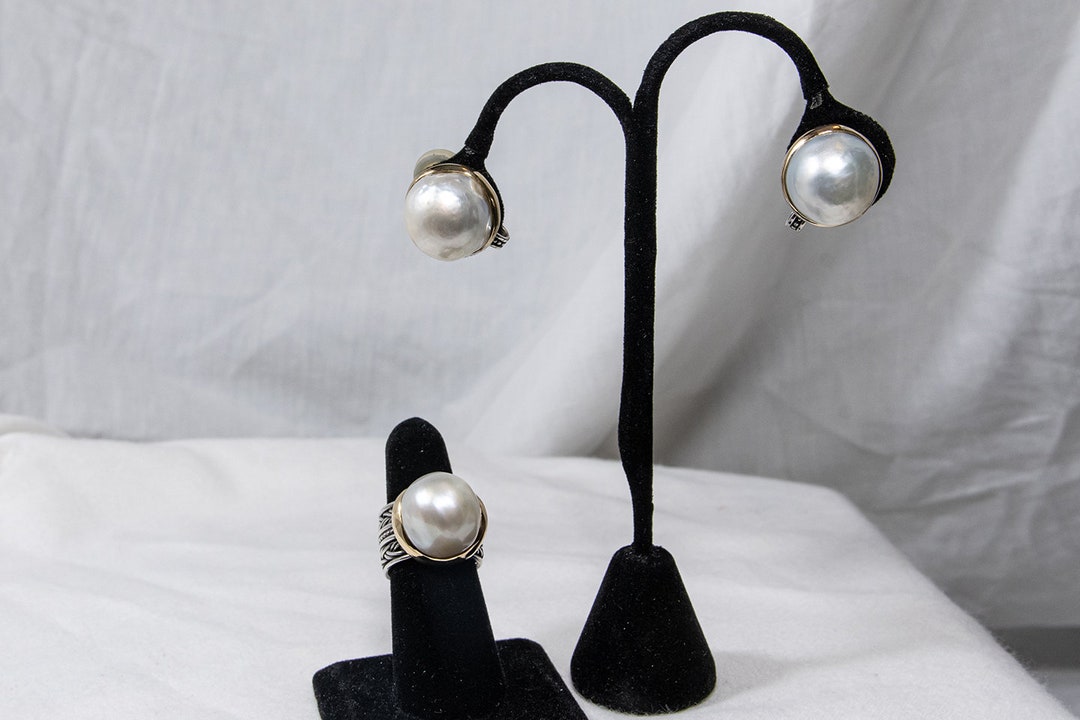 Rizzo Designs Pearl Ring and Earrings Set - Etsy