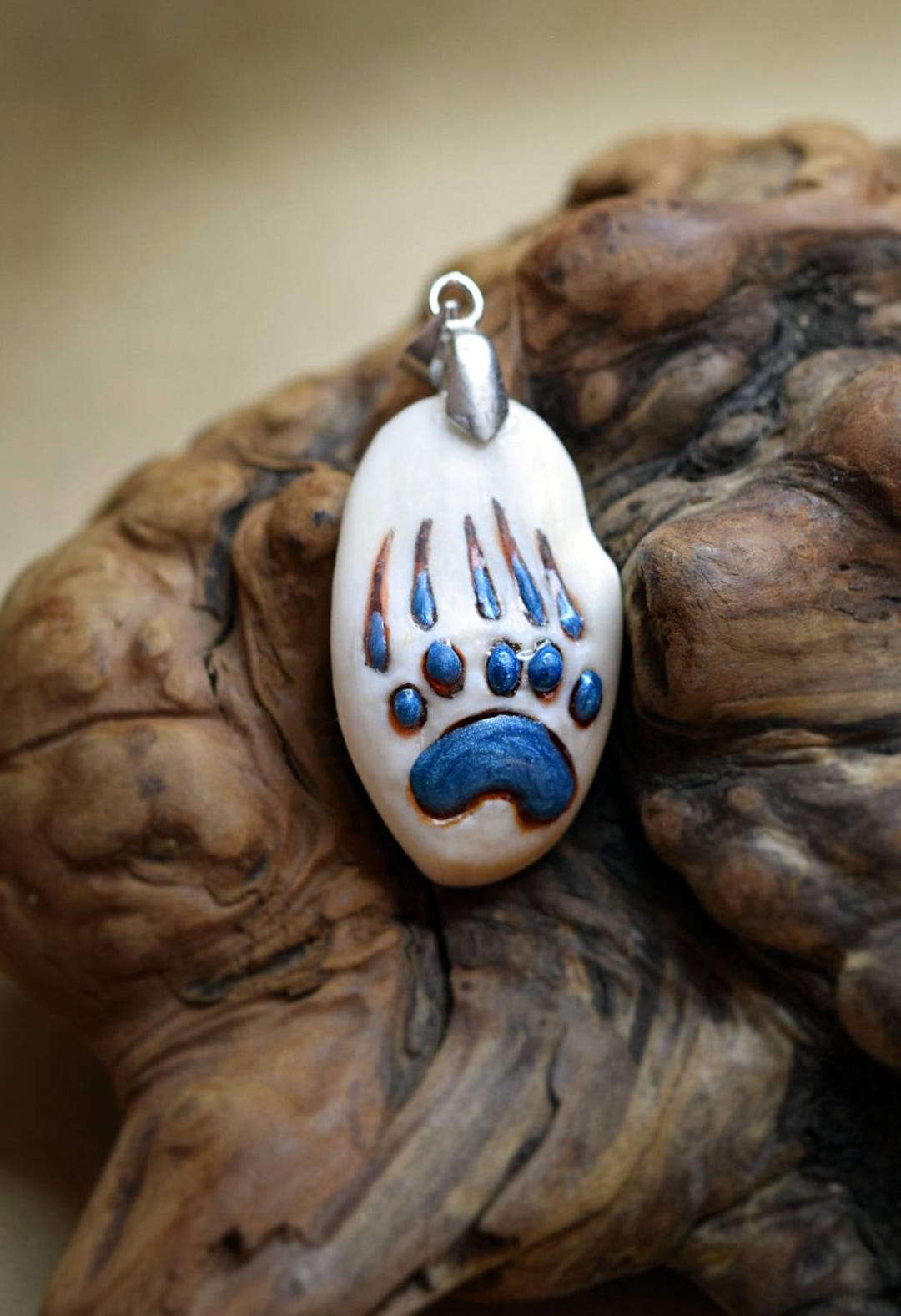 Elk Ivory Engraved W/bear Paw Print - Etsy