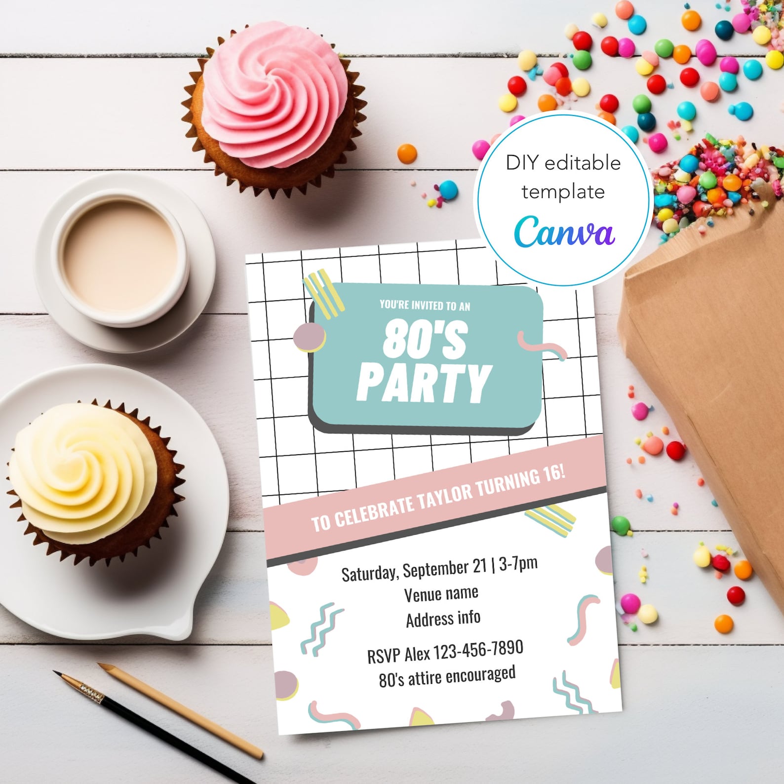 80s Birthday Party Invite / 80s Themed Party / Printable Invite ...