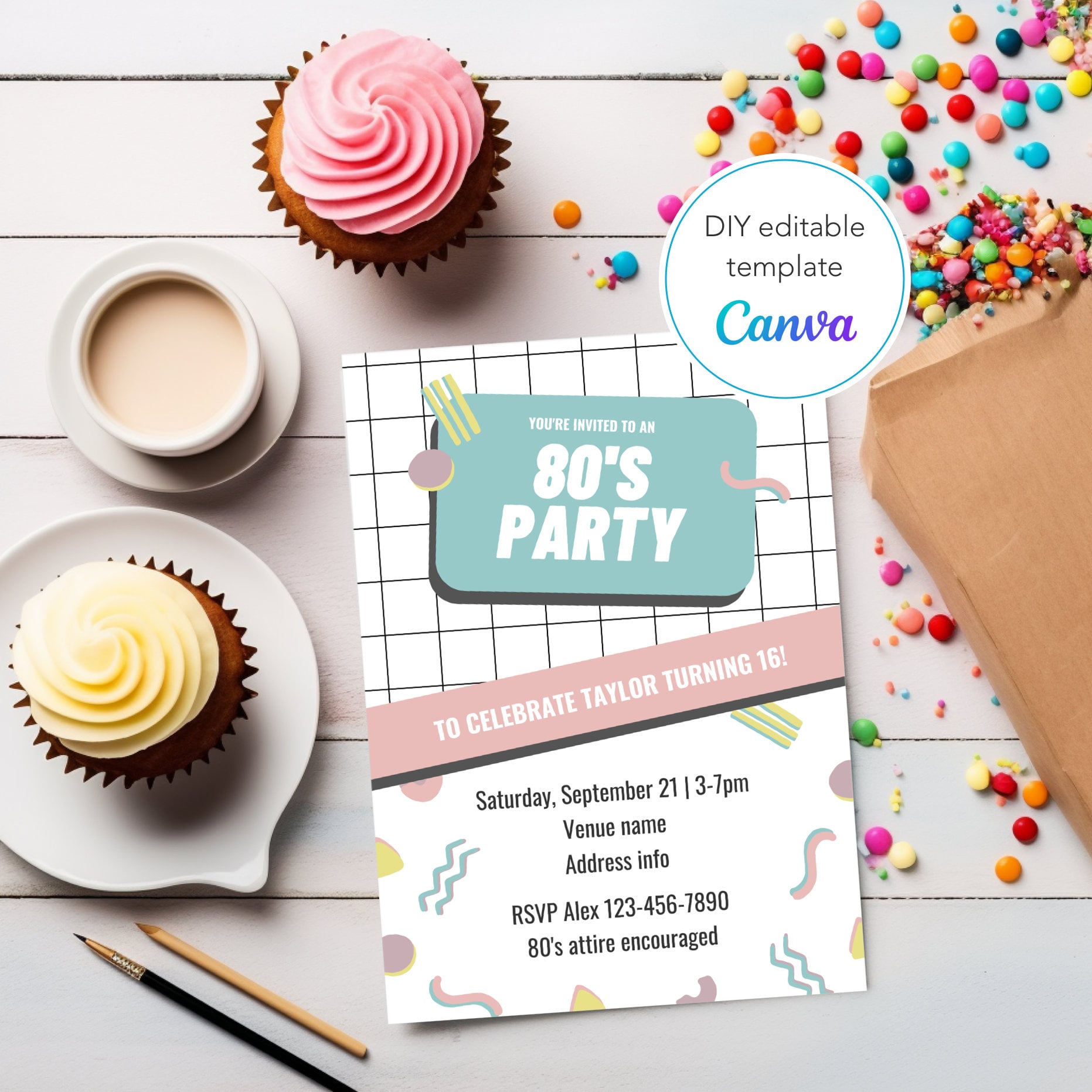 80s Birthday Party Invite / 80s Themed Party / Printable Invite ...