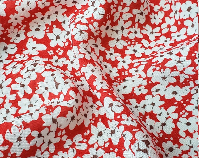 Remnant 25 Inches. Rayon Challis Fabric by the Yard. Red and White ...
