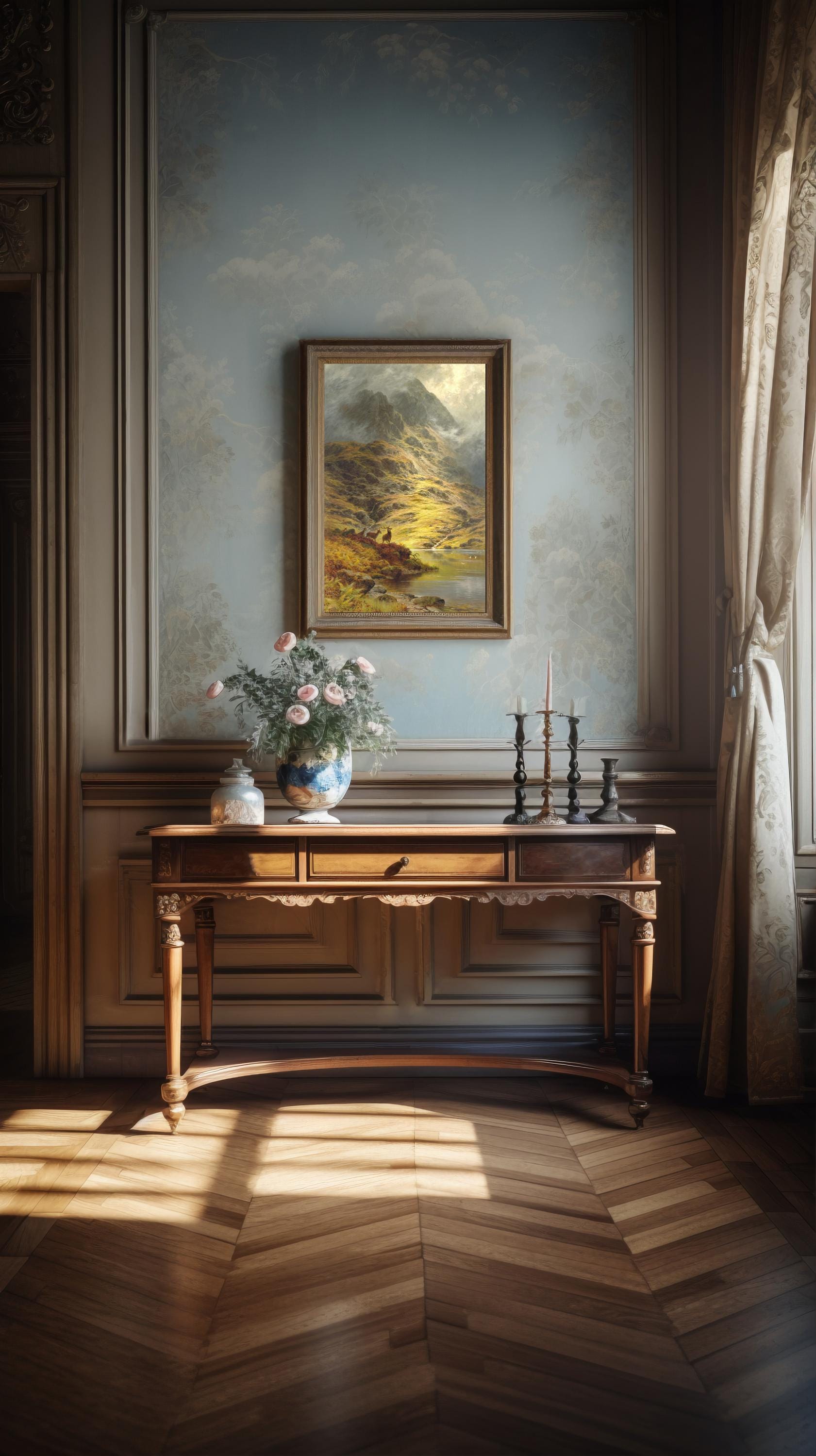 Scottish Highlands Stag Wall Art Print | Antique Painting, Outlander ...