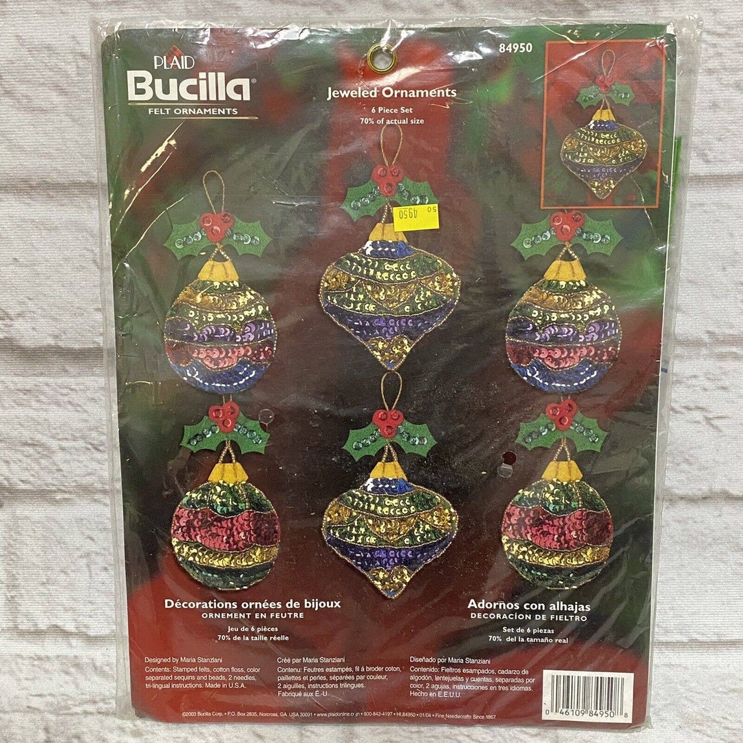Bucilla 84950 Jeweled Felt Applique Sequins 6 Christmas Ornament Kit ...