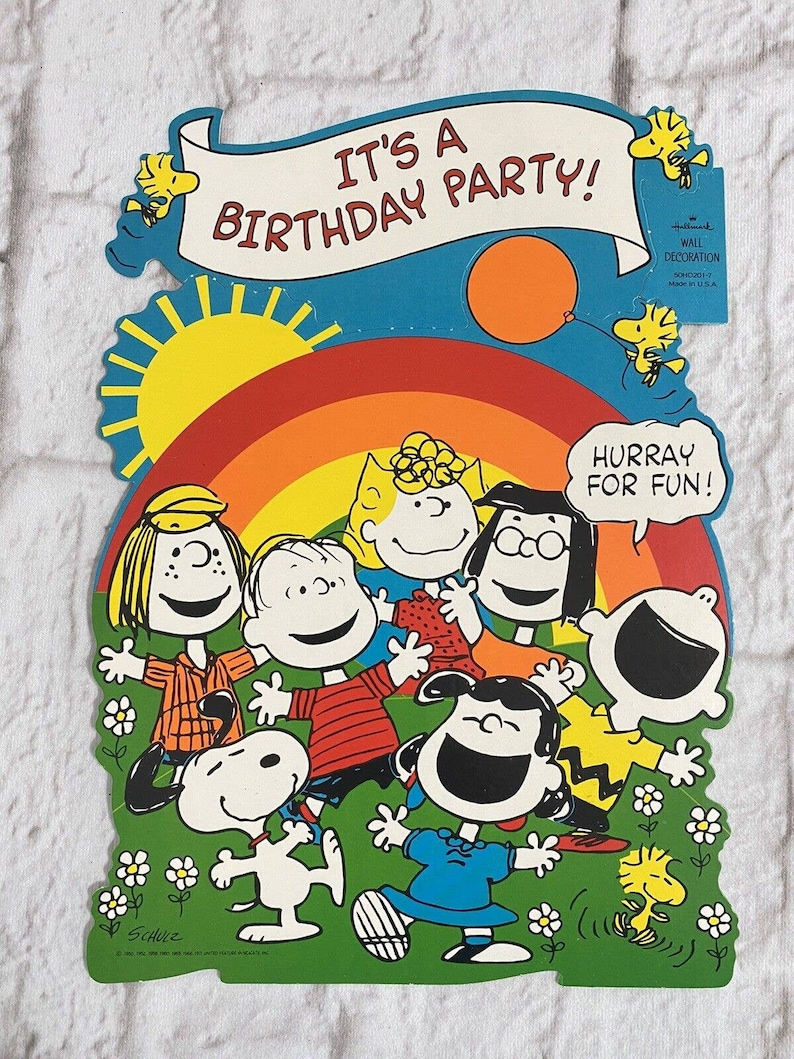 Vintage 1971 Hallmark Peanuts Wall Hanging Birthday Party Poster Snoopy ...