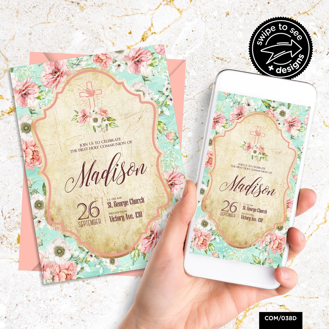 Digital Invitation First Communion Girl Digital First Holy Communion ...