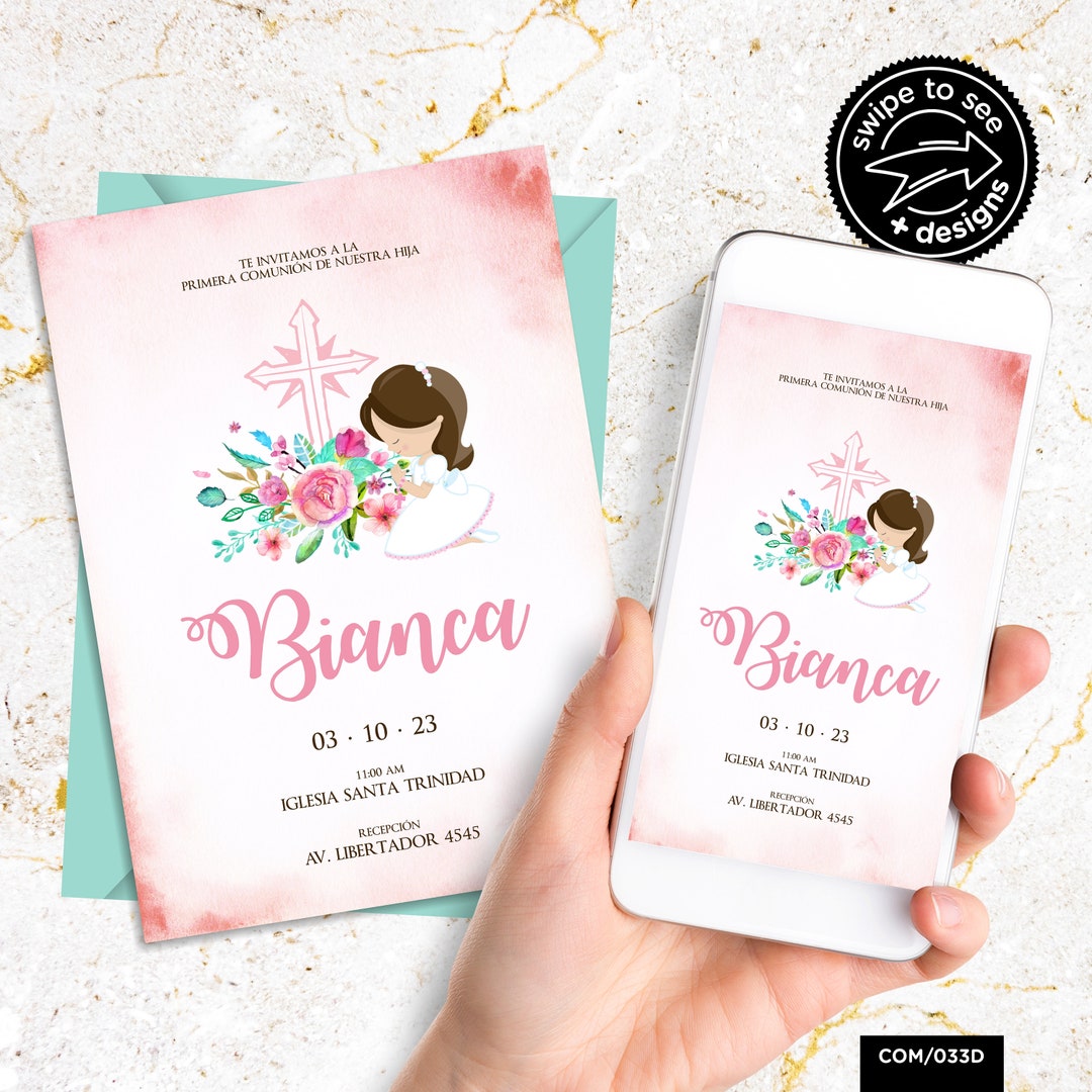 Digital Invitation First Communion Girl Digital First Holy Communion ...