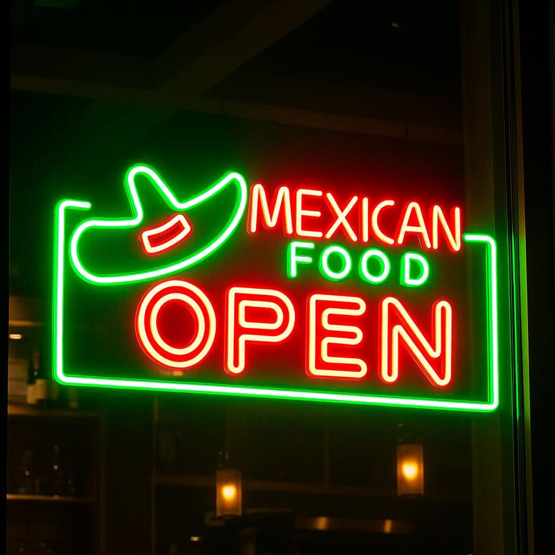 Mexican Food Open Ultra-bright LED Sign With Remote (neon-style, LED ...