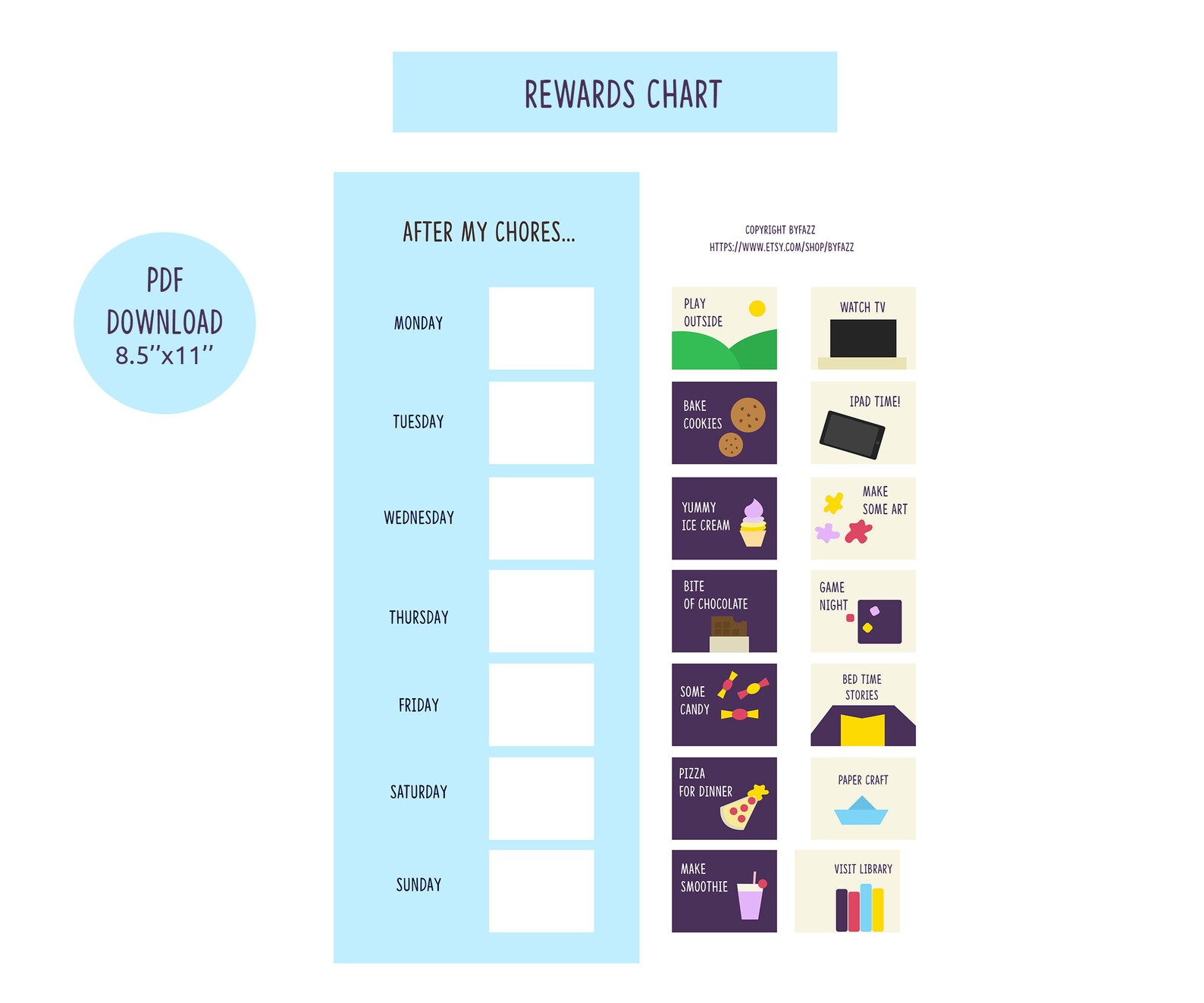 Weekly Rewards Chart, Rewards for Kids, After My Chores, Kids Rewards ...