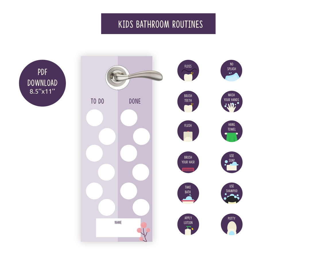 Printable Kids Bathroom Routine, Daily Bathroom Routine, Chore Chart ...