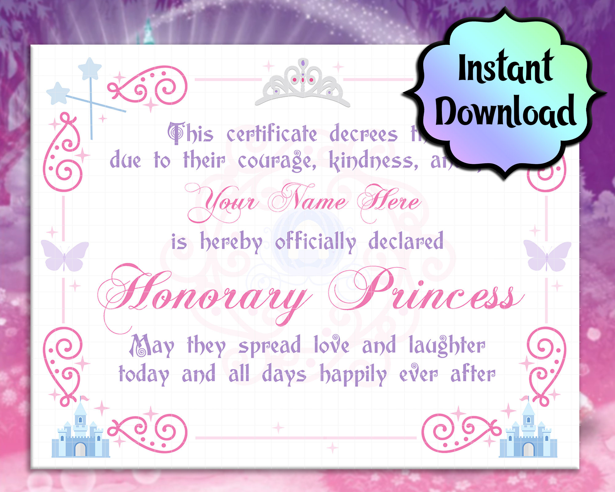 Princess Award Certificate Template Custom Printable Disney Princess