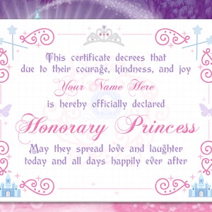 Printable Princess Certificate INSTANT DOWNLOAD - Etsy