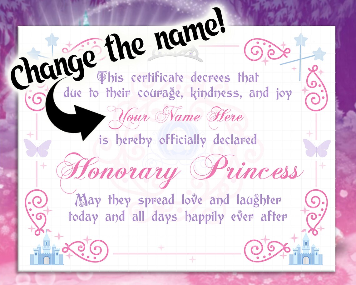 Printable Princess Certificate INSTANT DOWNLOAD - Etsy