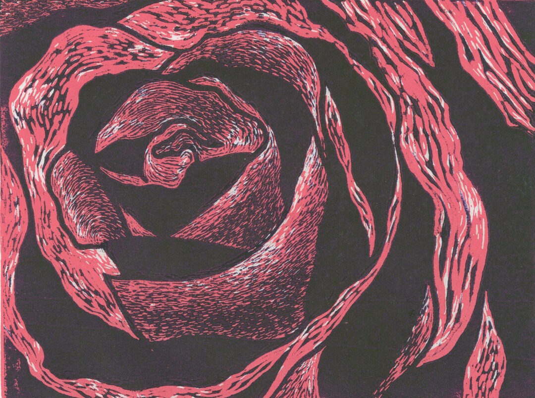 Wall Art Print, Block Print, Ink, Nature, Landscape, Flower, Rose - Etsy