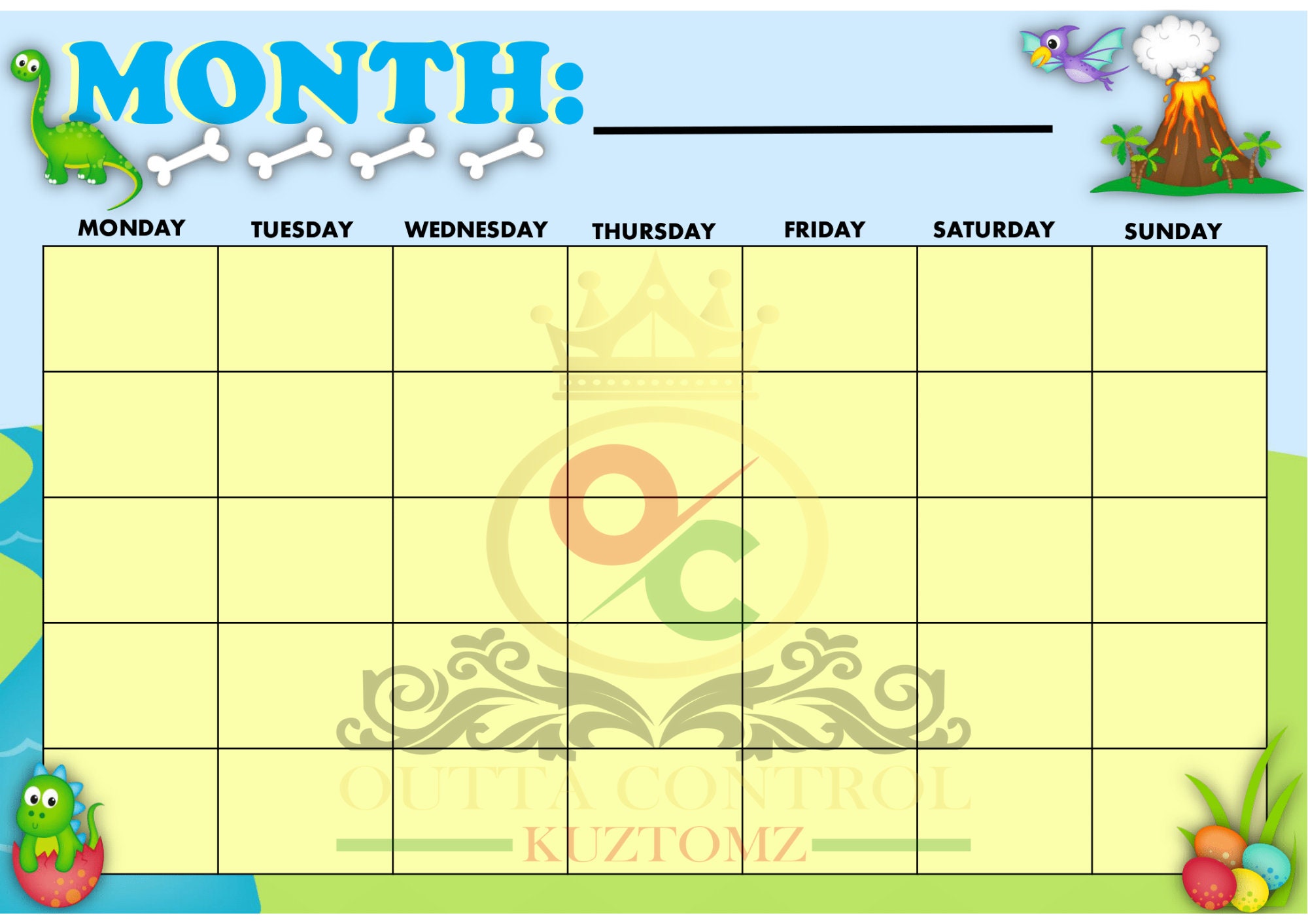 Dinosaur Dino Printable Calendar Homework Chore Tracker Notes Page ...